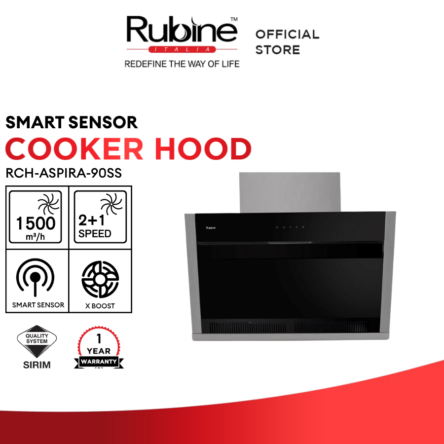 Rubine RCH-ASPIRA-90SS Slanted Hood with Suction (1,500 m3/hr) | Shopee ...