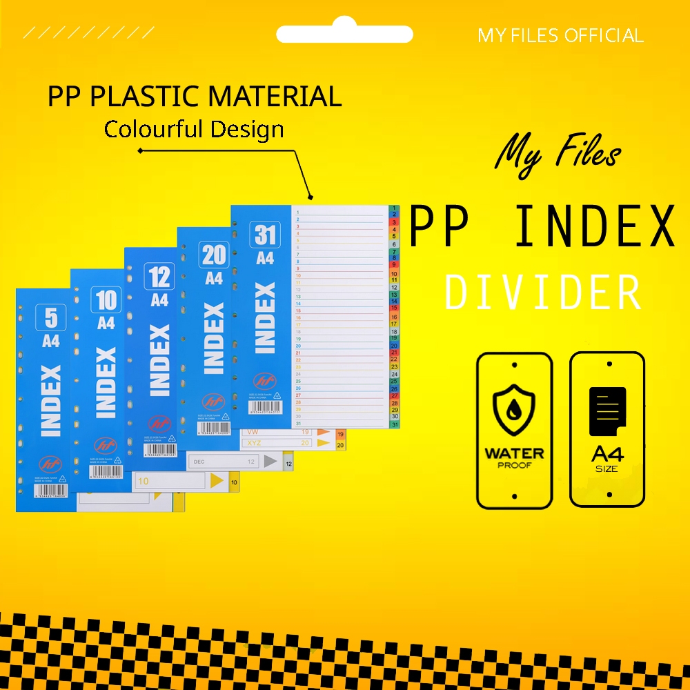 MYFILES PP Plastic Index Divider 11 Holes Sheet Protector For Ring File ...