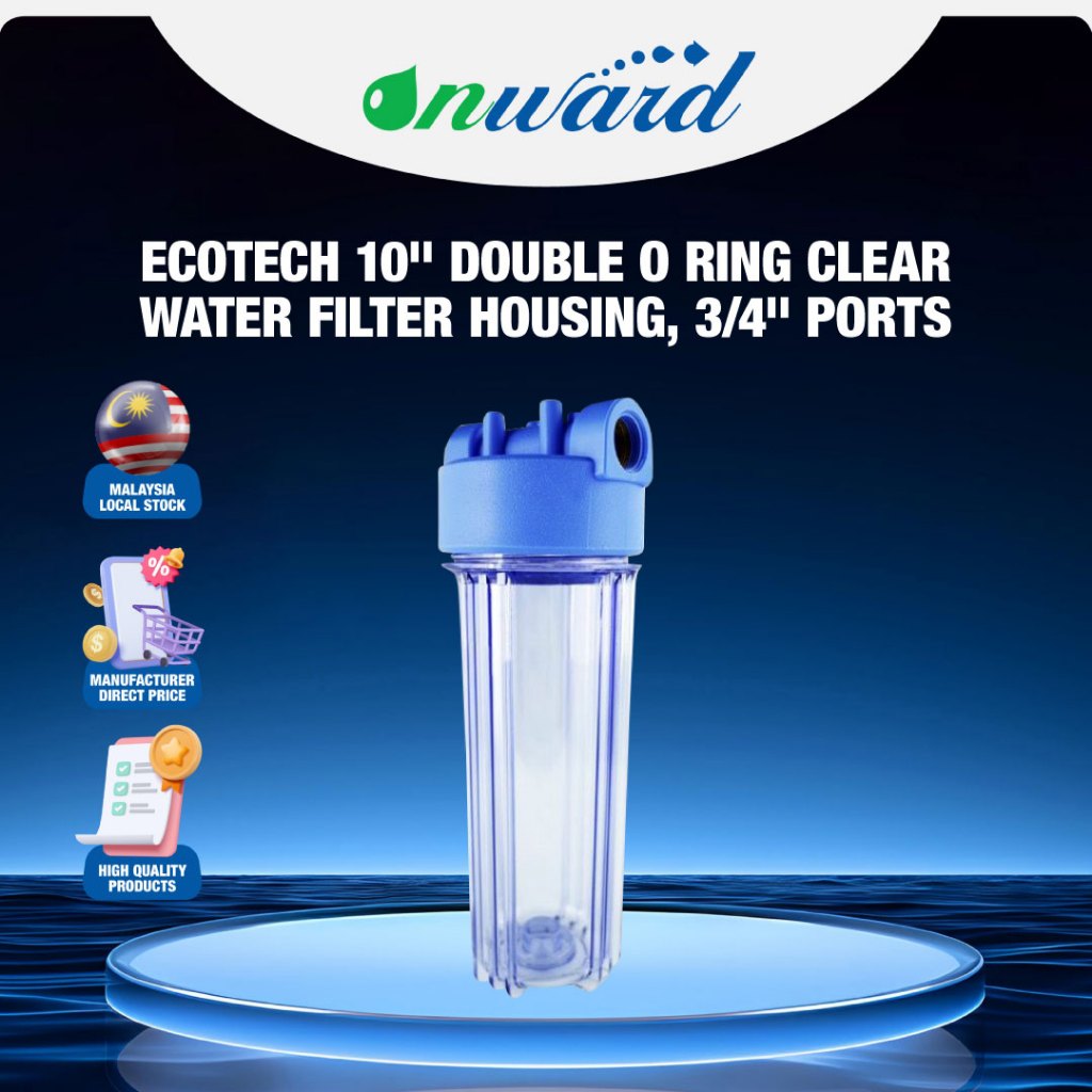 Ecotech 10" Double O Ring Clear Water Filter Housing, 3/4" Ports ...