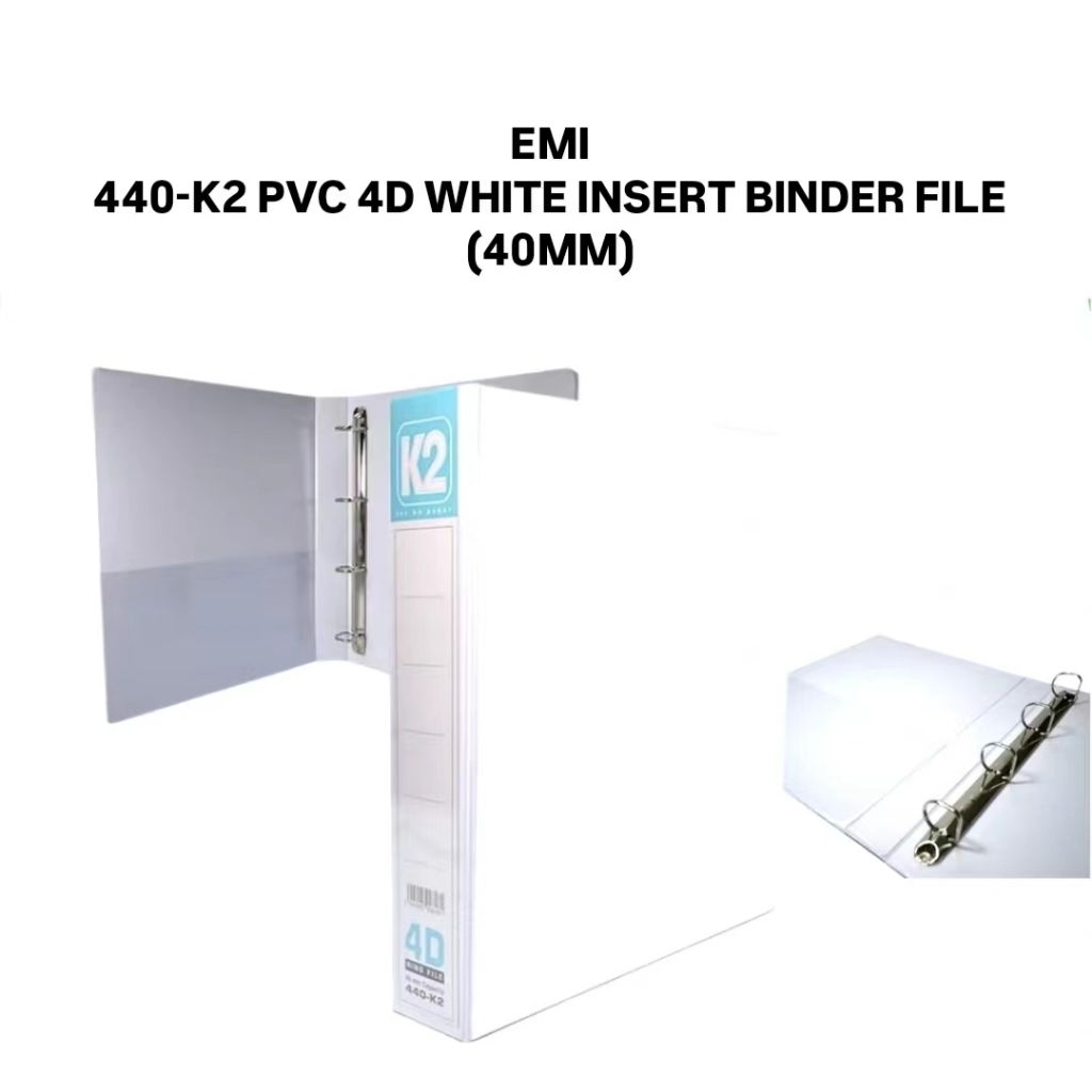 (2PCS) EMI PVC 440-K2 4D 40MM Insert Binder A4 Ring File [White] X 2PCS ...