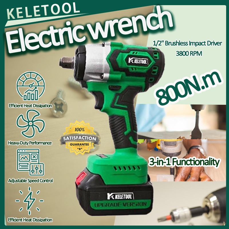 KELETOOL KE004 800N.M Impact Wrench Heavy Duty Cordless Gun Spana Auto ...