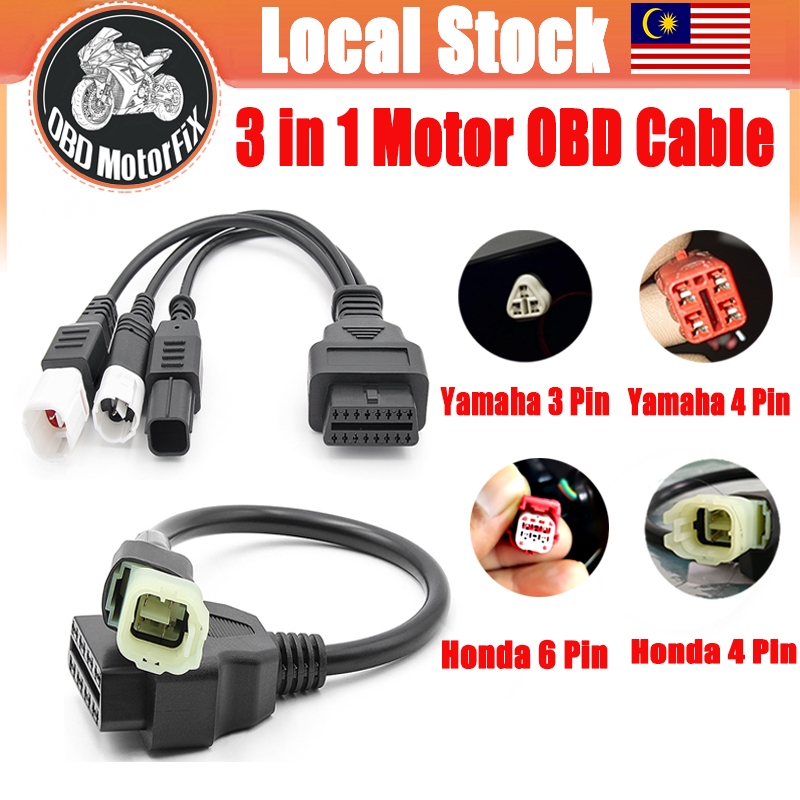 3 in 1 OBD2 Motorcycle Adapter ELM327 Scanner Extension Cable for ...