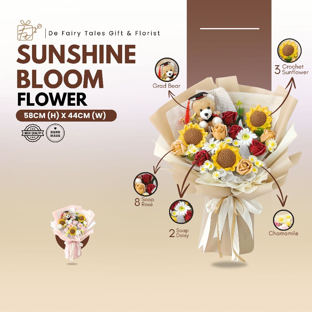 Soap Flower & Crochet Flower Graduation Bouquet Sunshine Bloom 13 stalk for Graduation ...