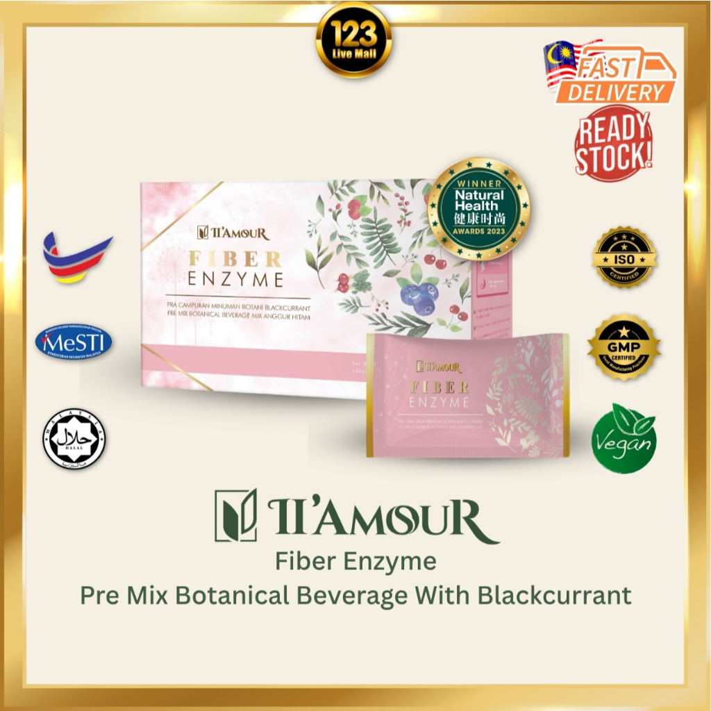 LL'AMOUR | 15 Sachets FIBER ENZYME | Blackcurrant Juice Powder Orange Powder Psyllium Husk ...
