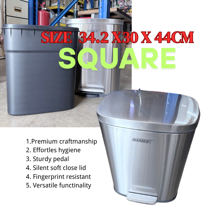 Square Pedal Dustbin / 20L Stainless Steel Pedal Dustbin / Office ...