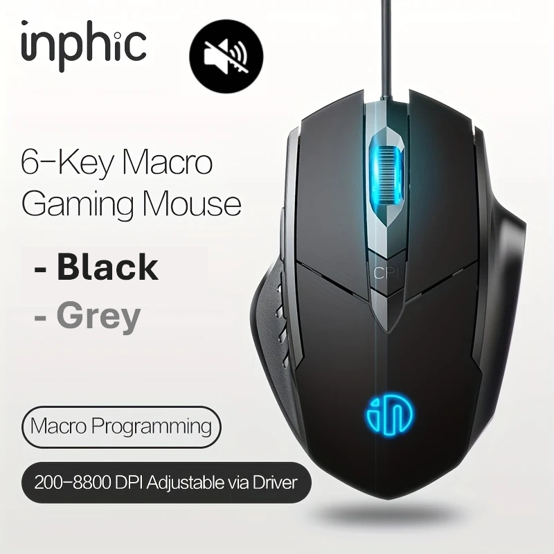 Inphic W1 Wired Mouse Gaming 7200DPI USB Optical 6 Silent Programmable ...