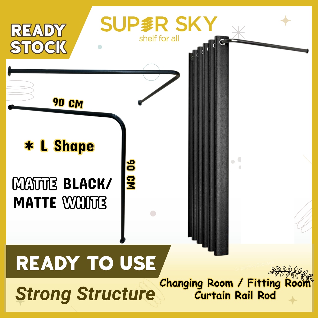 Changing Room / Fitting Room Corner Curtain Rail Rod L-Shape or U Shape ...