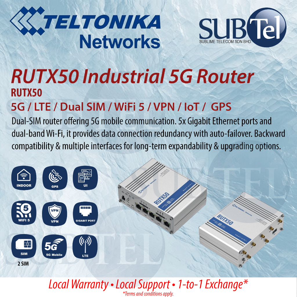 Teltonika RUTX50 Industrial 5G Router LTE Dual-SIM WiFi5 VPN GPS IoT 1 ...