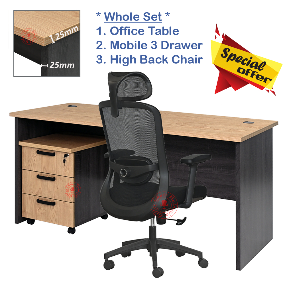 👑Whole Set Table+Drawer+Chair👑 Office Table Promotion Set / Meja ...