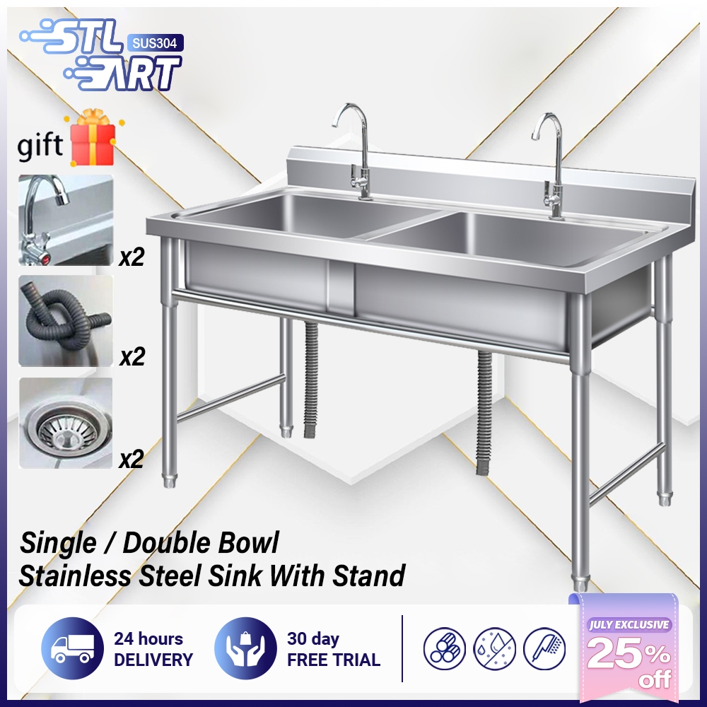 Handmade Kitchen Sinki Dapur Stainless Steel Single / Double Bowl Sink ...