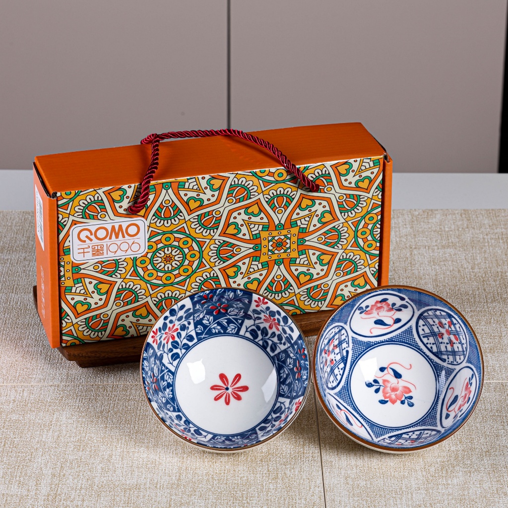 QOMO Bohemian Ceramic Bowl Set Gift with Box Seramik Mangkuk Hadiah ...