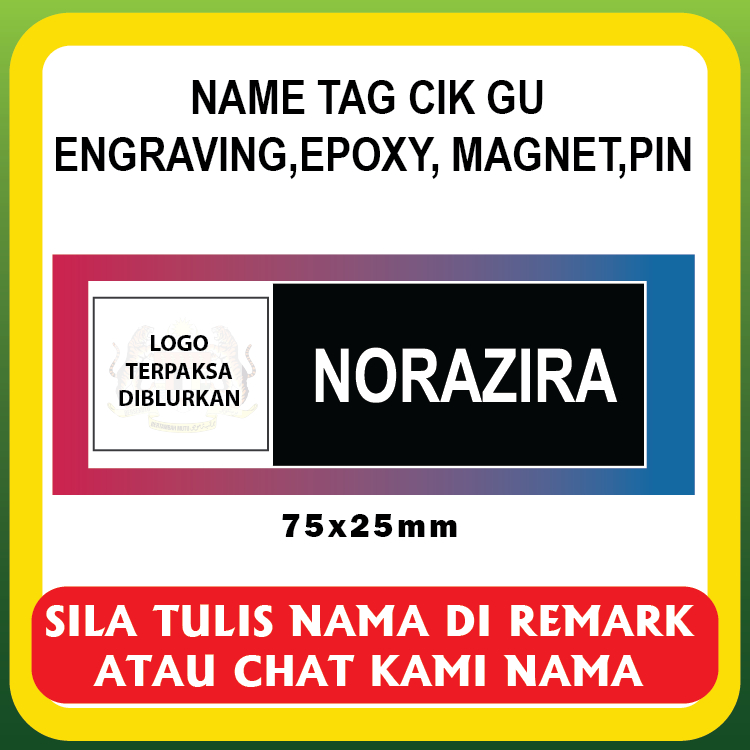 Nametag penjawat awam, Nametag cikgu sekolah, saiz 75x25mm acrylic ...