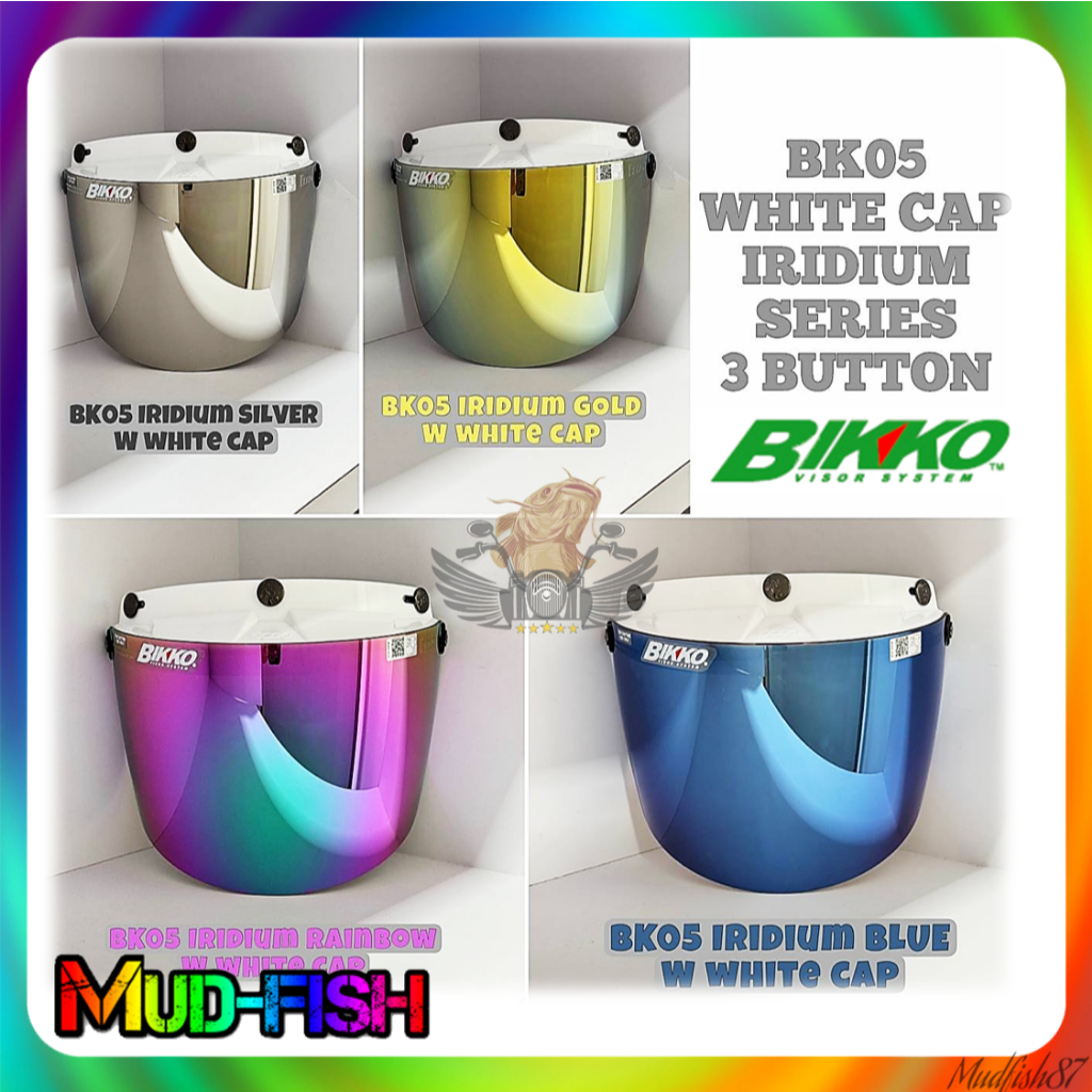 ORIGINAL BK05 BIKKO 3 BUTTONS WHITE CAP VISOR (IRIDIUM BLUE, SILVER, GOLD, RAINBOW) | Shopee ...