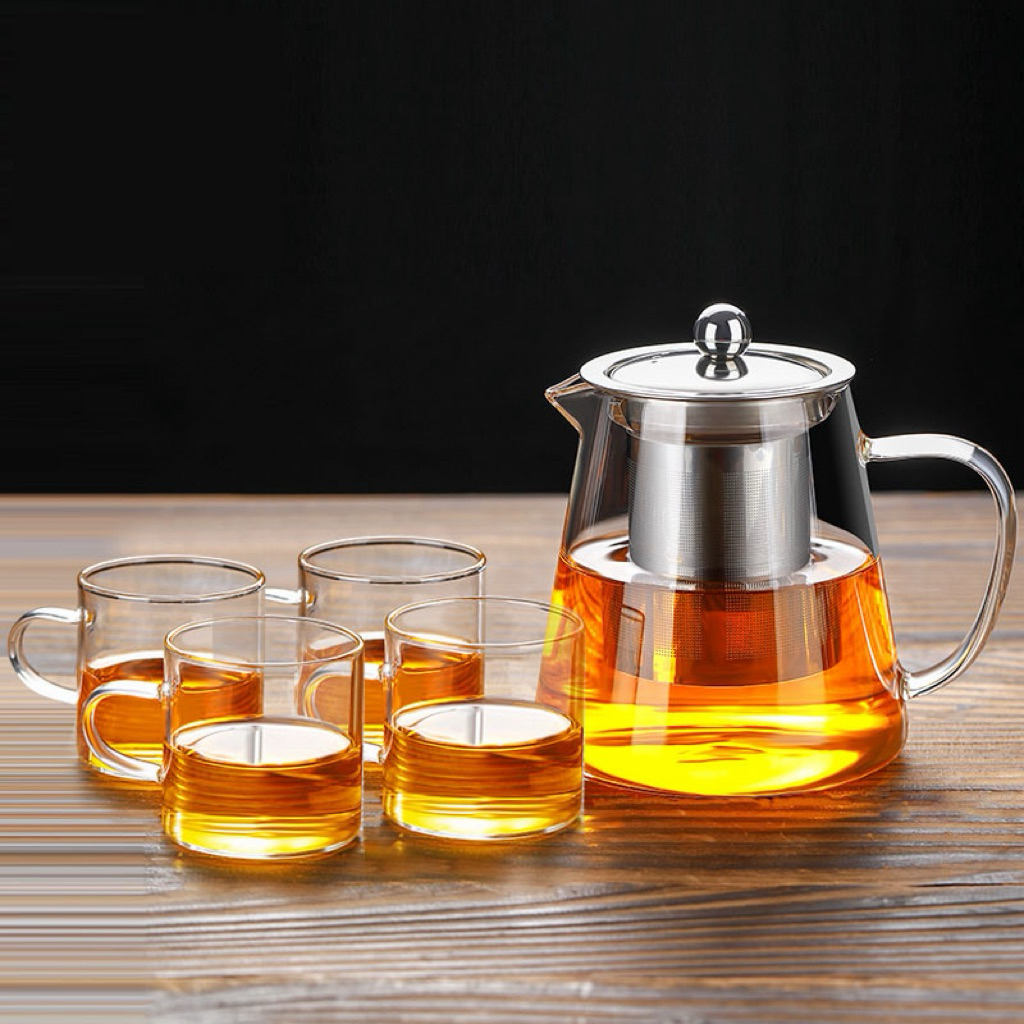 GLASS TEAPOT Glass Tea Cup - Tea Pot set with Stainless Steel Filter ...