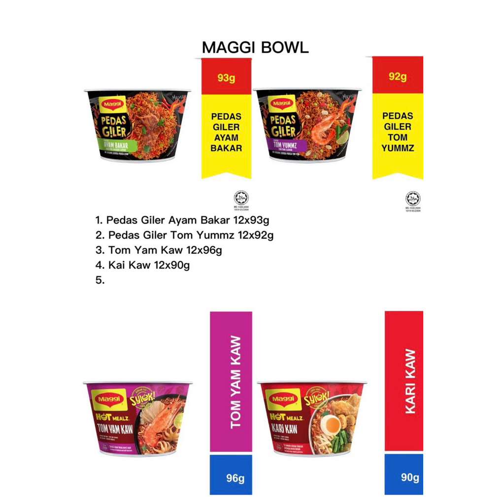 (Unit) Maggi Bowl Pedas Giler 90g-93g Ayam Bakar / Tom Yummz / Tom Yam ...