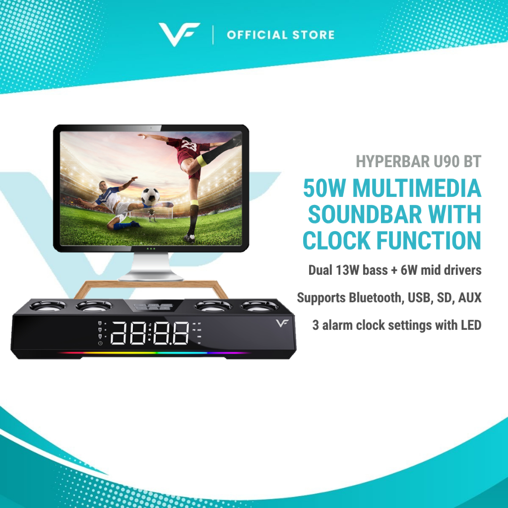 Vinnfier VF Hyperbar U90 BT 50W Bluetooth dengan Fungsi Jam Penggera Speaker alarm clock ...