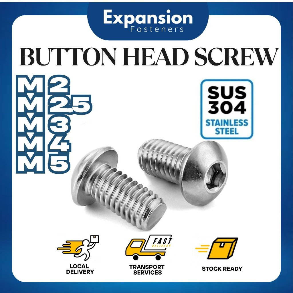 M2.5 M3 M4 M5 Button Head Screw 304 Stainless Steel SHINY SURFACE Allen ...