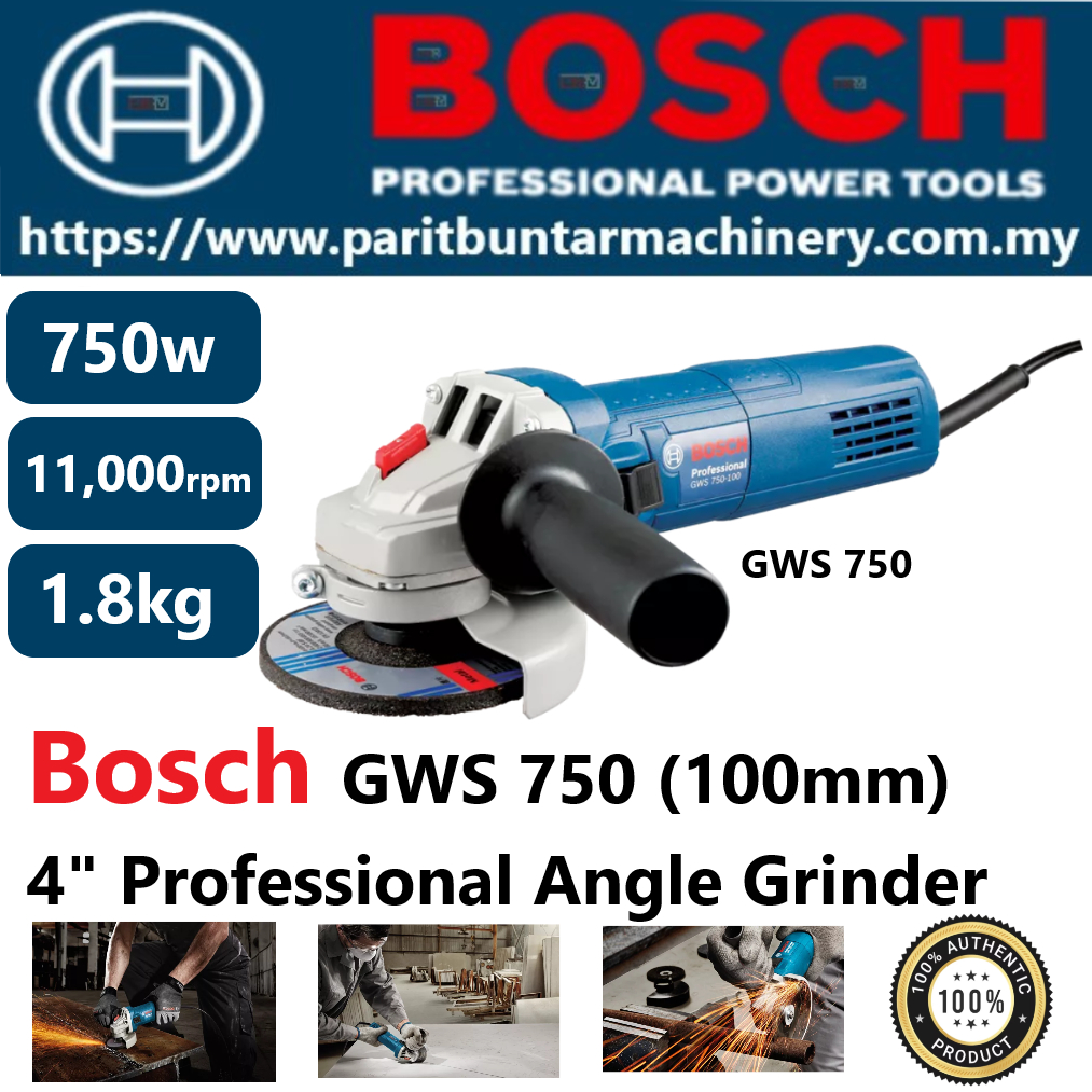 BOSCH GWS 750 Professional 100mm 4" Angle Grinder GWS750-100 750w Mesin ...