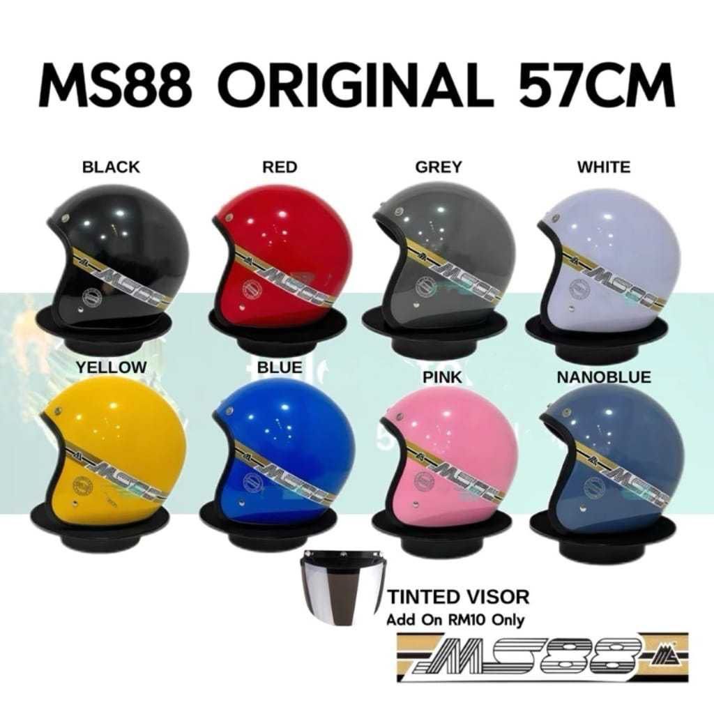 MS88 HELMET ORIGINAL 100% RED BLUE BLACK PINK 57CM SIRIM TULISAN MERAH ...