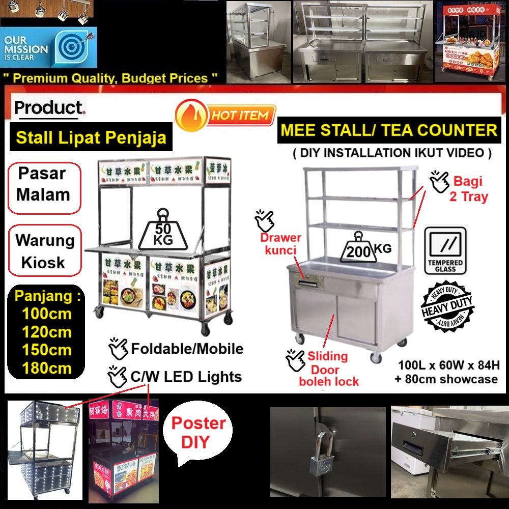 STAINLESS STEEL STALL CABINET / GERAI LIPAT FOLDABLE/ MEE STALL TEA ...