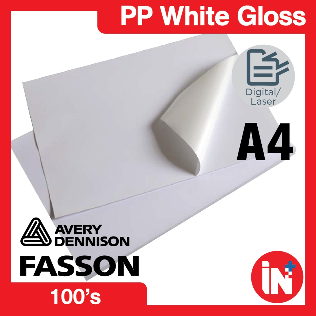 FASSON PP White Gloss 100's A4 Label Sticker Avery Dennison PVC ...
