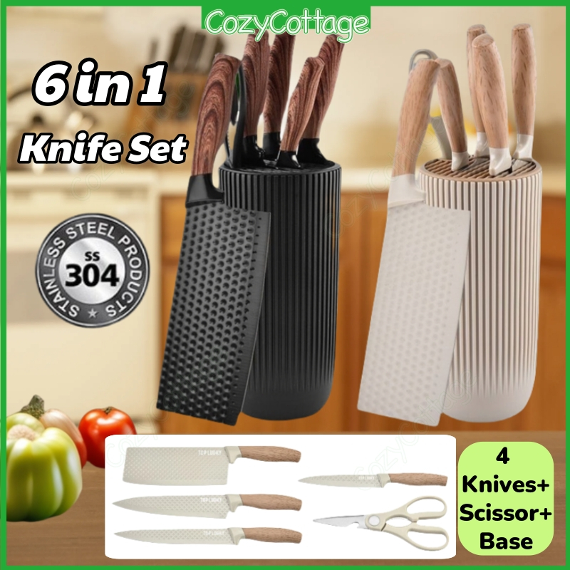 【Local Stock】6 IN 1 Knife Set Stainless Steel Kitchen Knife Holder ...