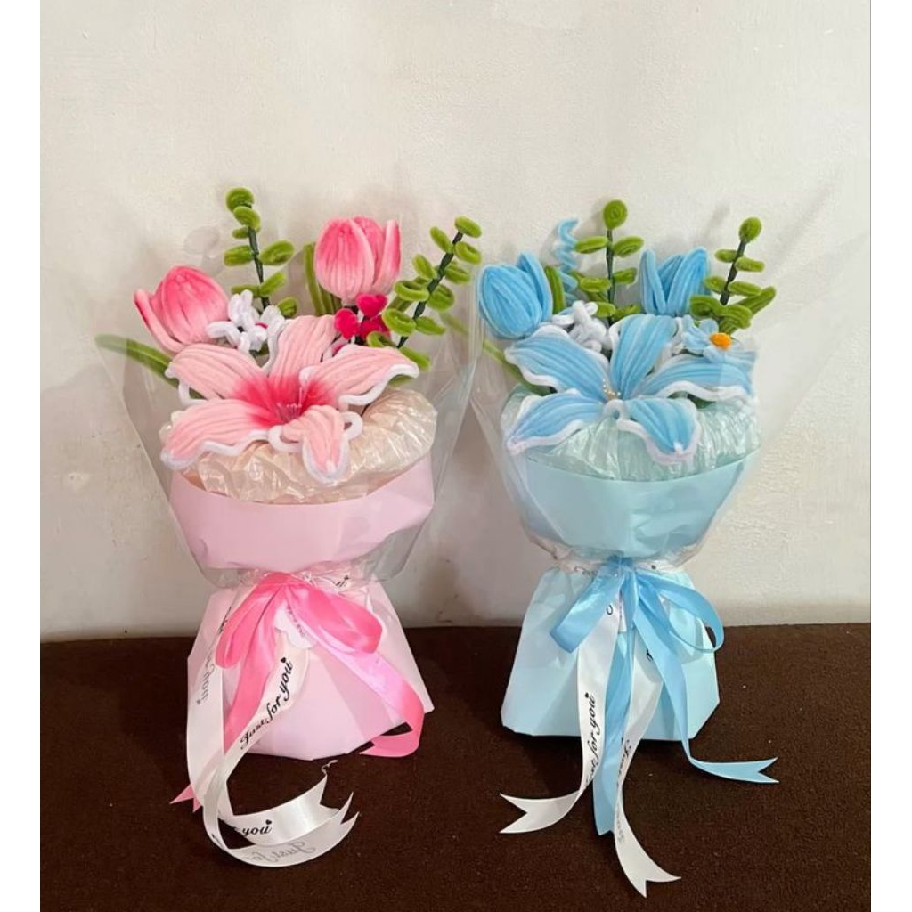 chenille stems, finished flower,bouqet bunga kawat bulu,gift bouqet ...
