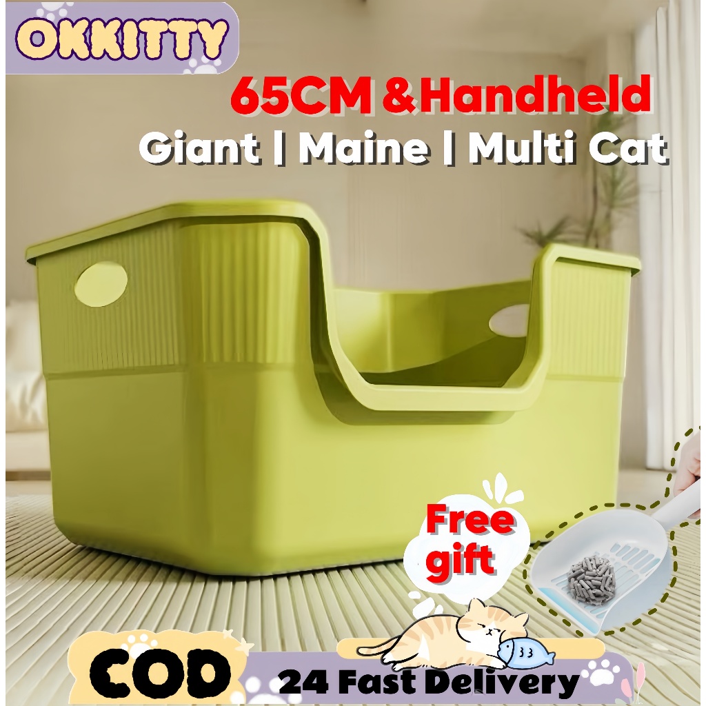 【65cm READY STOCK】Cat Litter Box with a scooper Deeper Anti-splash ...