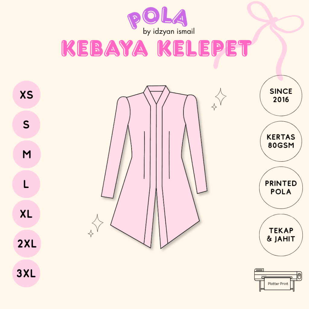 MUDAH MENJAHIT POLA KEBAYA KELEPET | POLA BAJU KEBAYA SEWING PATTERN POLA DEWASA XS-3XL POLA ...