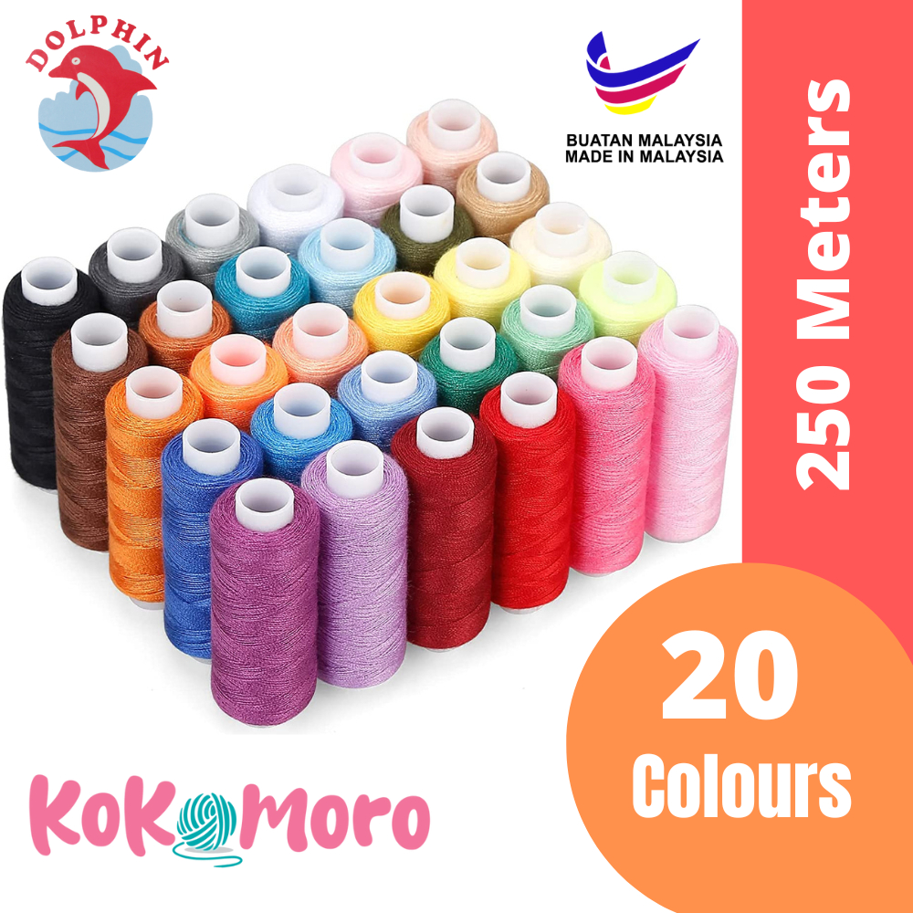 DOLPHIN Sewing Thread 250 Meter 20 Colours /DOLPHIN Benang Jahit 20 ...