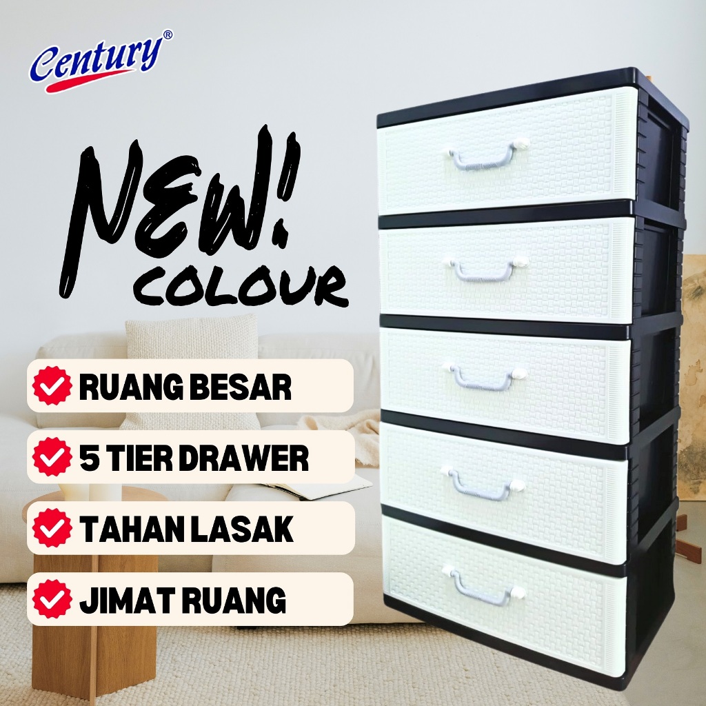 Century Drawer 5 TIER Clothes Drawer Cabinet Storage Laci Kabinet ...