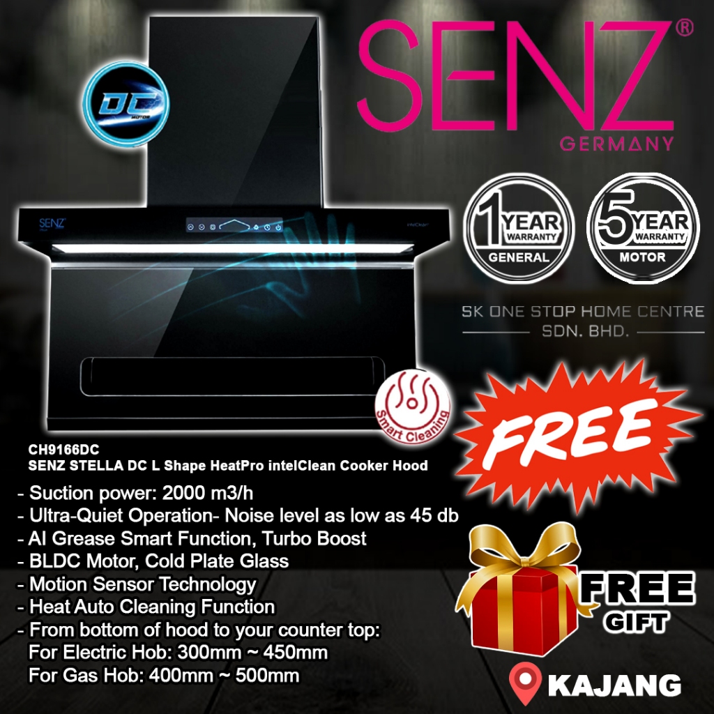 (ULTRA QUIET) Senz STELLA Cooker Hood CH9166DC / L Shape Hood / Heat ...