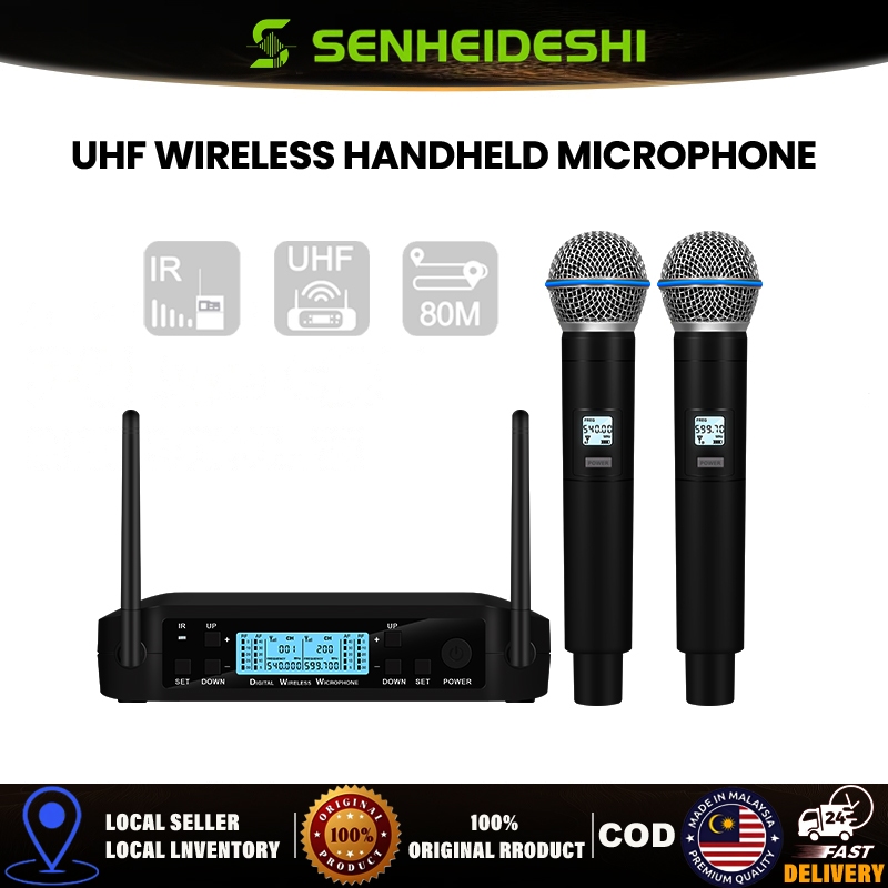 Professional Wireless Microphone Karaoke Dual UHF Wireless Dynamic ...
