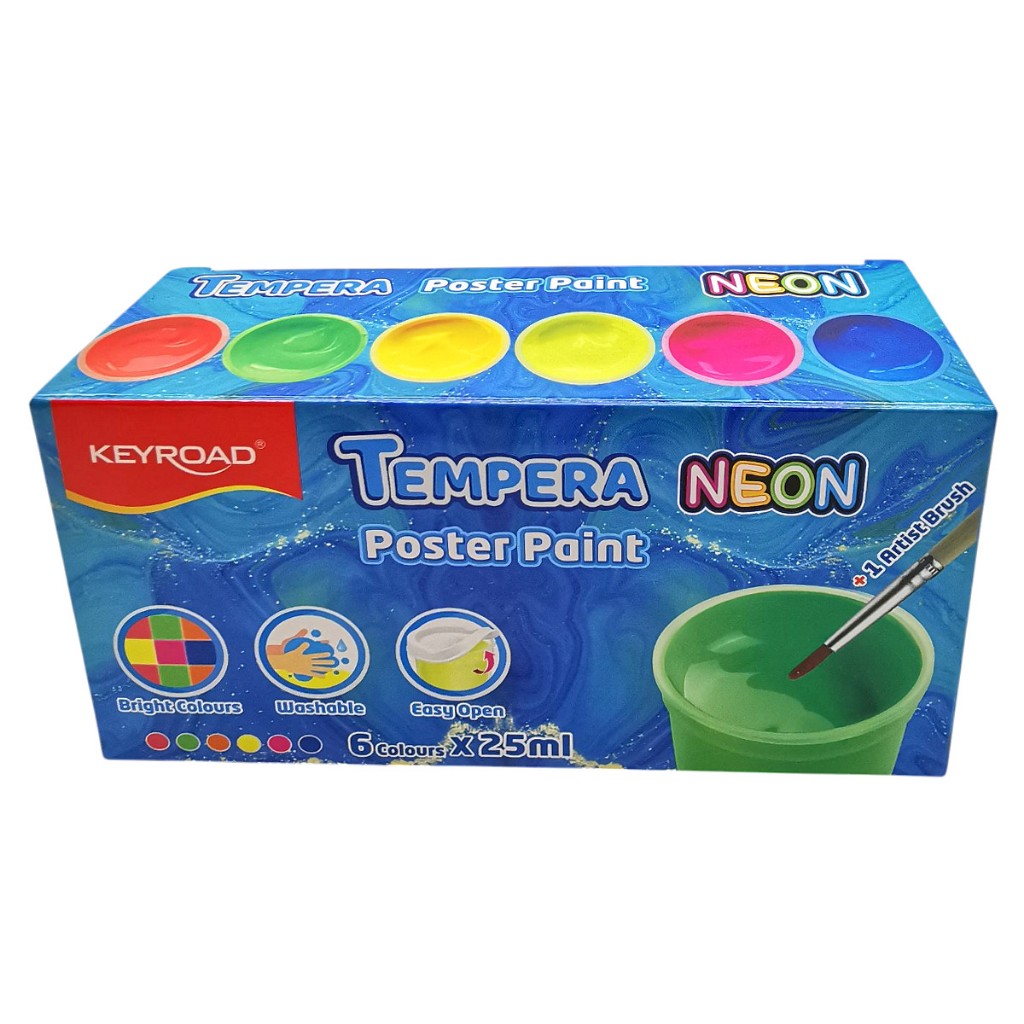 Keyroad Tempera Neon Poster Paint 6col x25ml with brush KR972984 ...