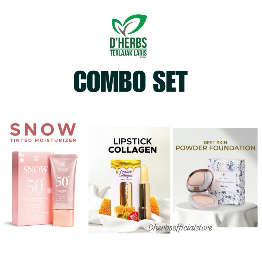 DHERBS Combo Snow Tinted Moisturizer Powder Foundition Dan Lipstick ...