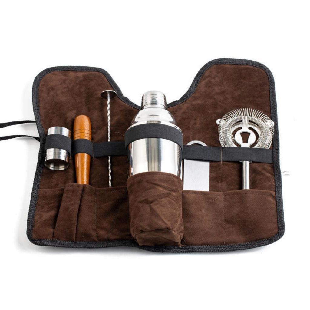 6-Piece Portable Cocktail Shaker Set with Travel Bag Stainless Steel ...