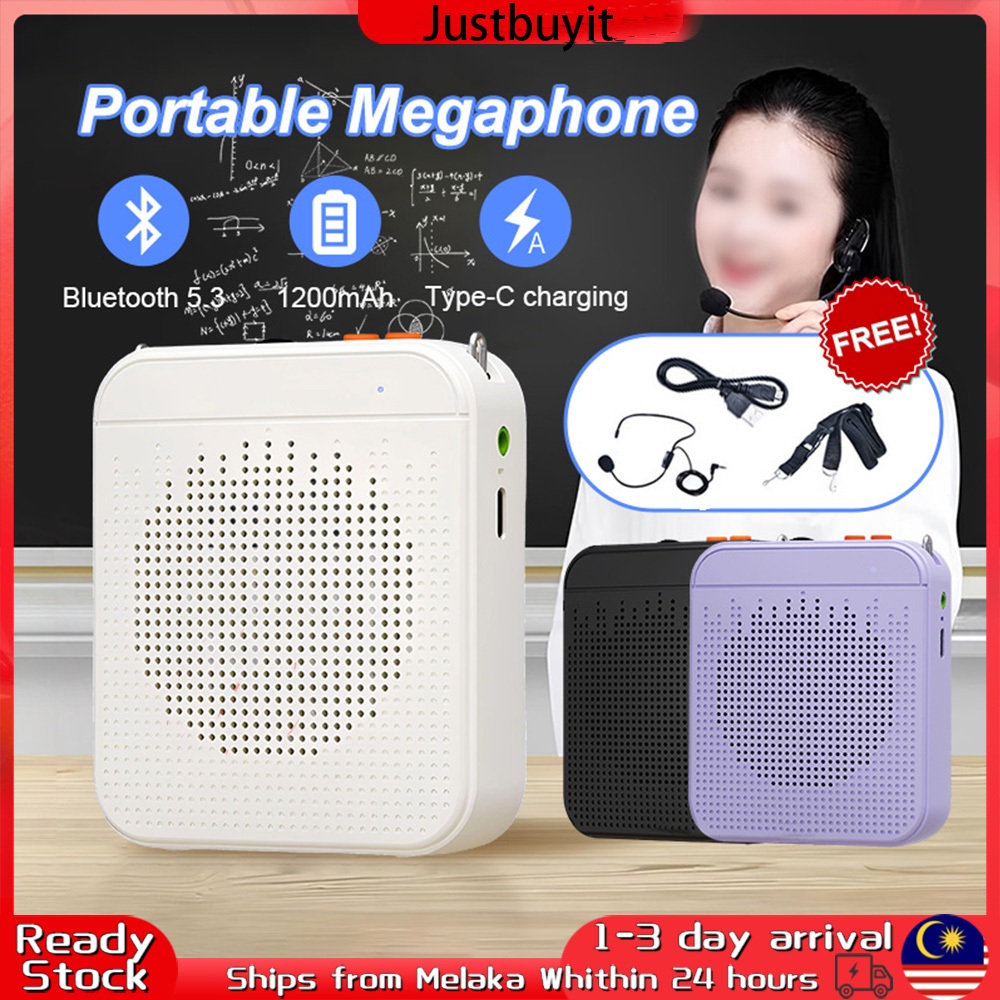 Portable Mic Wireless Microphone Loud Speaker Voice Amplifier Megaphone ...