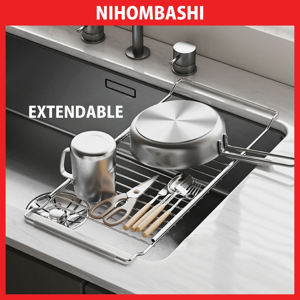 Extendable 304 Stainless Steel Sink Drainer Kitchen Dish Adjustable ...