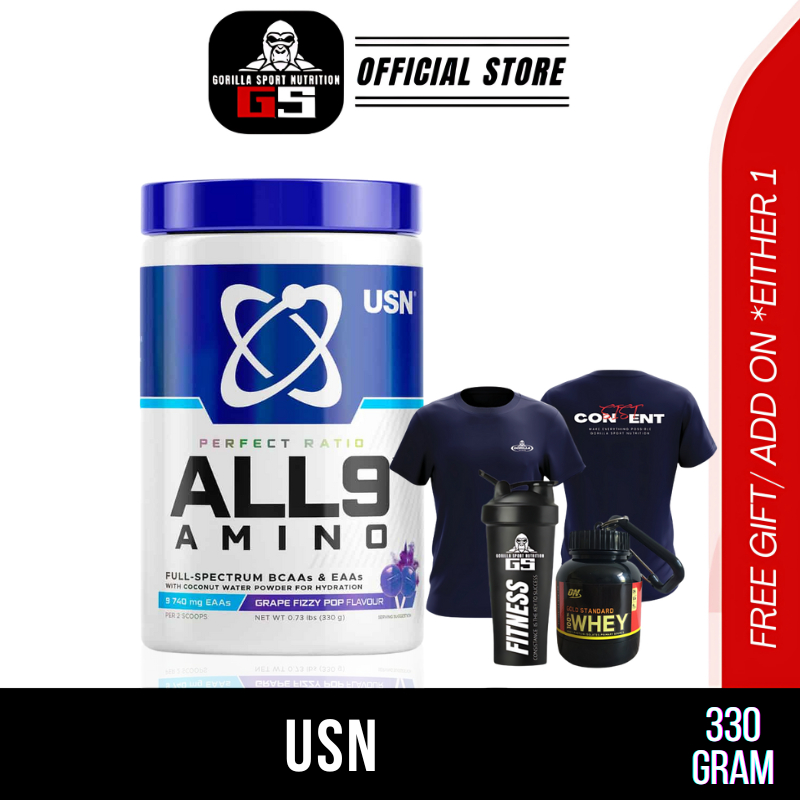 USN ALL9 Aminos Recovery Amino Acid Halal Supplement Grape - 330g ...