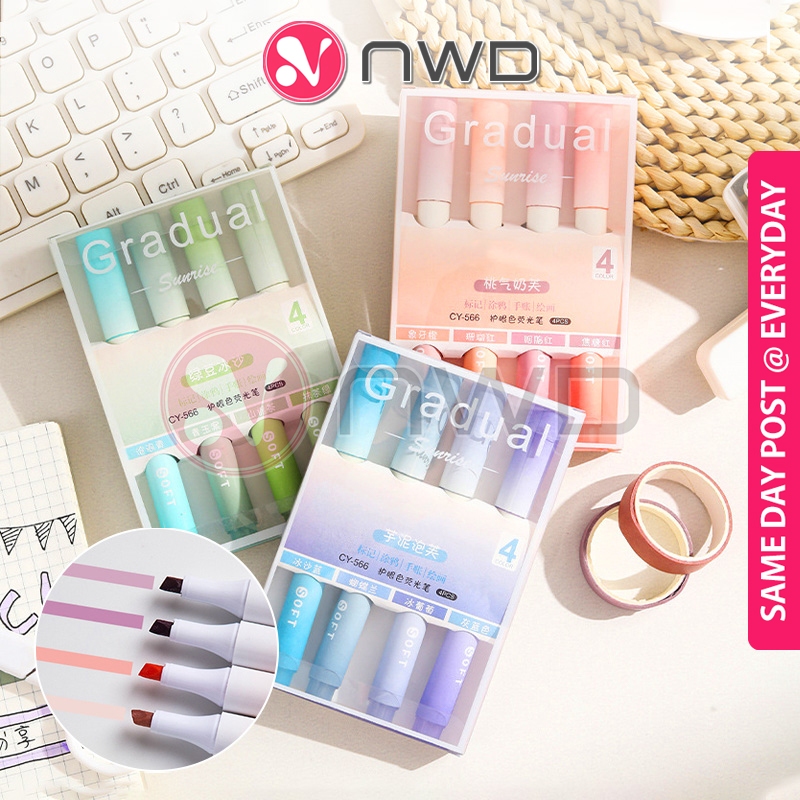 𝗦𝗢𝗙𝗧 𝗖𝗢𝗟𝗢𝗥 》 4 In 1 Colorful Gradual Highlighter Set Vintage Pastel ...