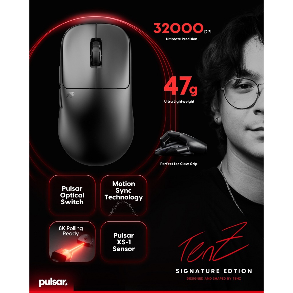 Pulsar TenZ Signature Edition Gaming Mouse / BLACK / RED Limited ...