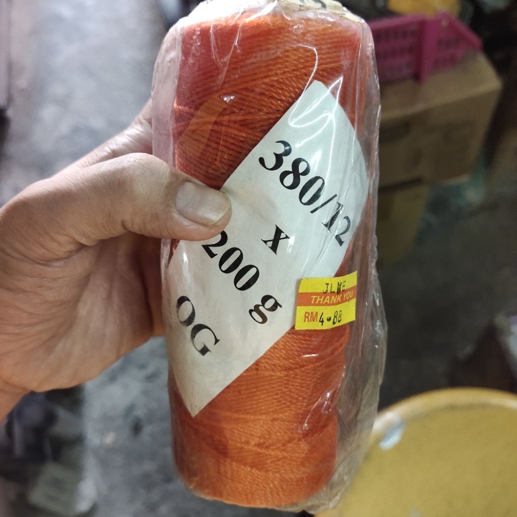 PE twine (Size: #12) (200 g) warna OREN / tali ikat pukat / Fishing net ...