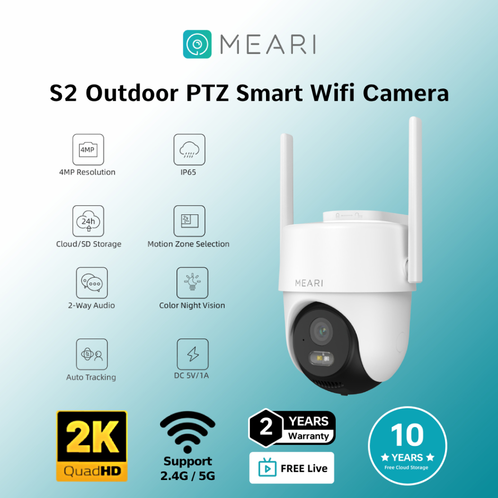 Meari S2 4MP 2K Outdoor IP65 Waterproof 360° PTZ Smart CCTV Camera | Shopee Malaysia