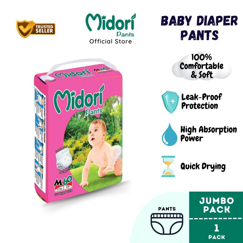 Midori Disposable Baby Diaper Pants (S66/M60/L52/XL48/XXL42) | Shopee ...