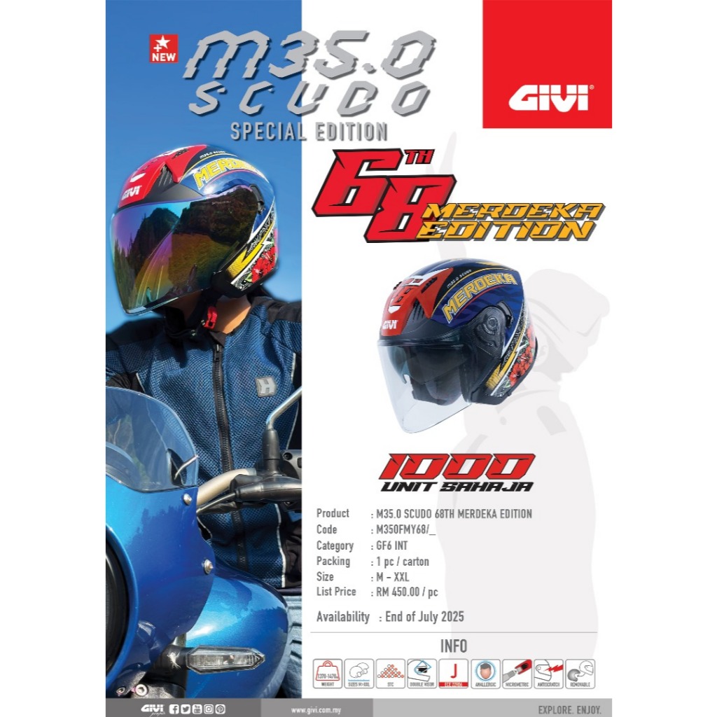 GIVI M35.0 SCUDO 68TH MERDEKA EDITION HELMET (1000 UNIT ONLY) | Shopee ...