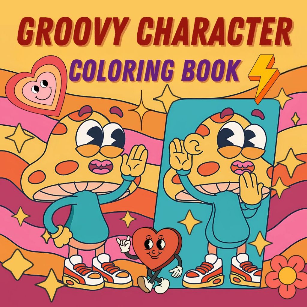 E103 Groovy Characters Coloring Book Printable PDF Digital Coloring ...