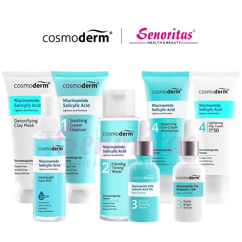 Cosmoderm Niacinamide Salicylic Acid Cleanser/Toner/Serum/Moisturizer ...
