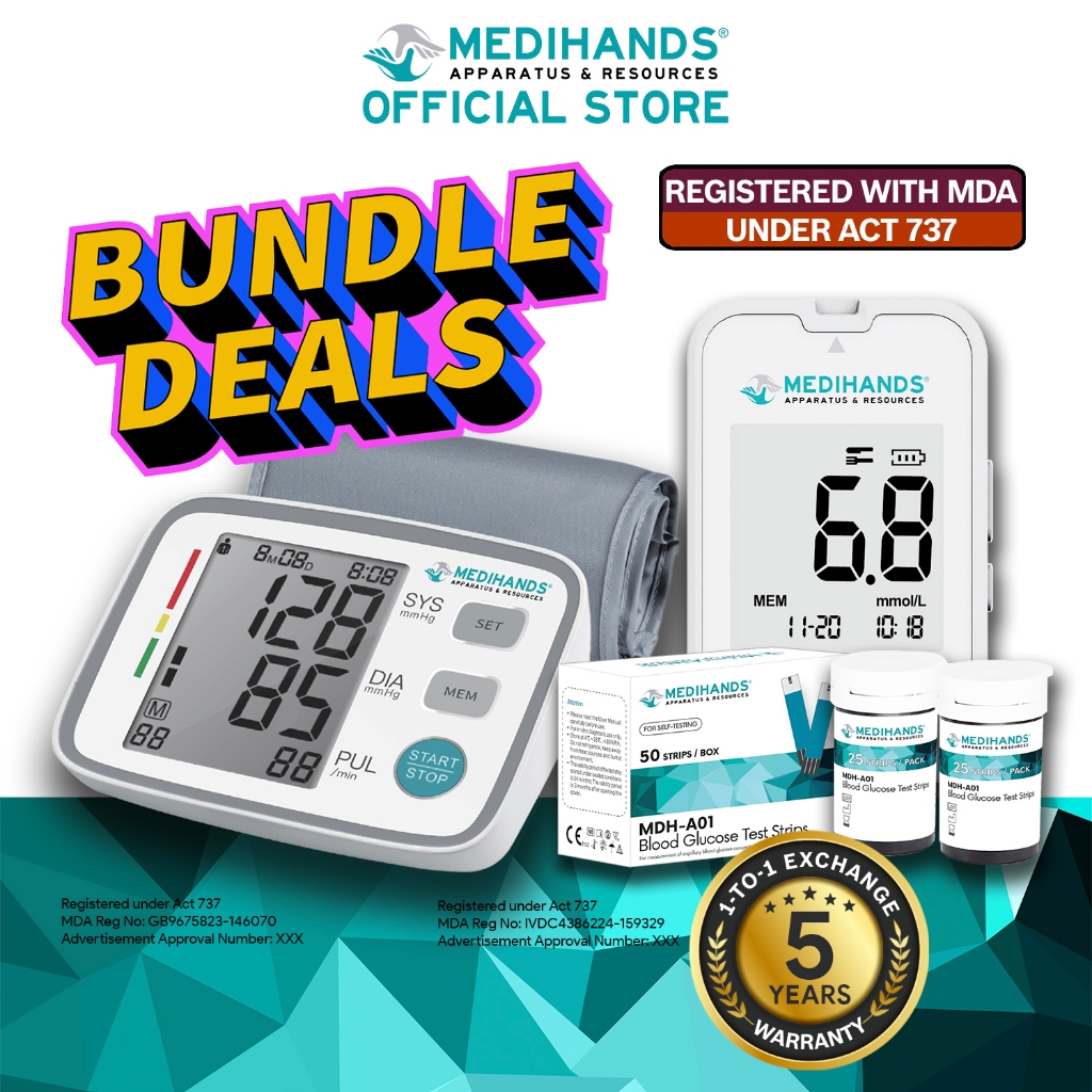 Medihands Blood Pressure Monitor & Blood Glucose Monitor MDH-A12 Bundle ...