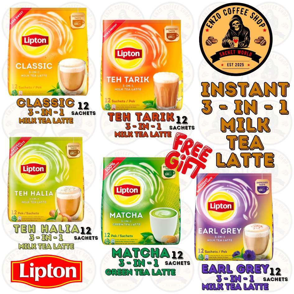 LIPTON MILK TEA 3 IN 1 💞 INSTANT DRINK PACK TEH HALIA MATCHA EARL GREY ...