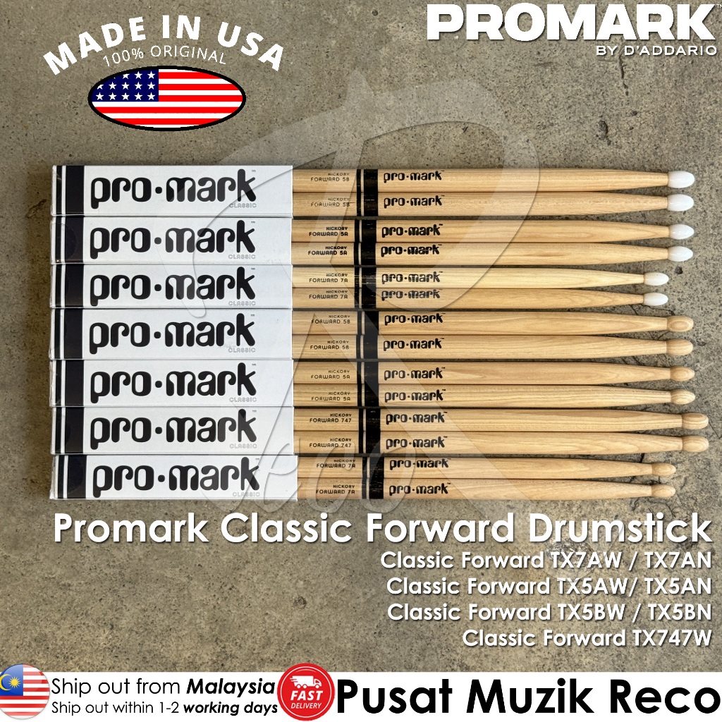 Promark Classic Forward TX7AW TX5AW TX5BW TX747W TX5AN Hickory Teardrop Wood Tip Drumstick Drum ...